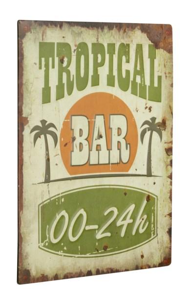Retro metal skilt: Tropical Bar 00-24h mål:30x40cm