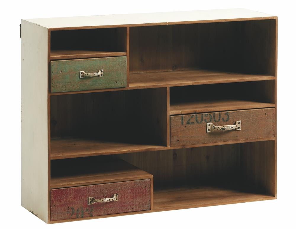 Retro reol 5 hylder 3 skuffer messing greb 80x61x25cm